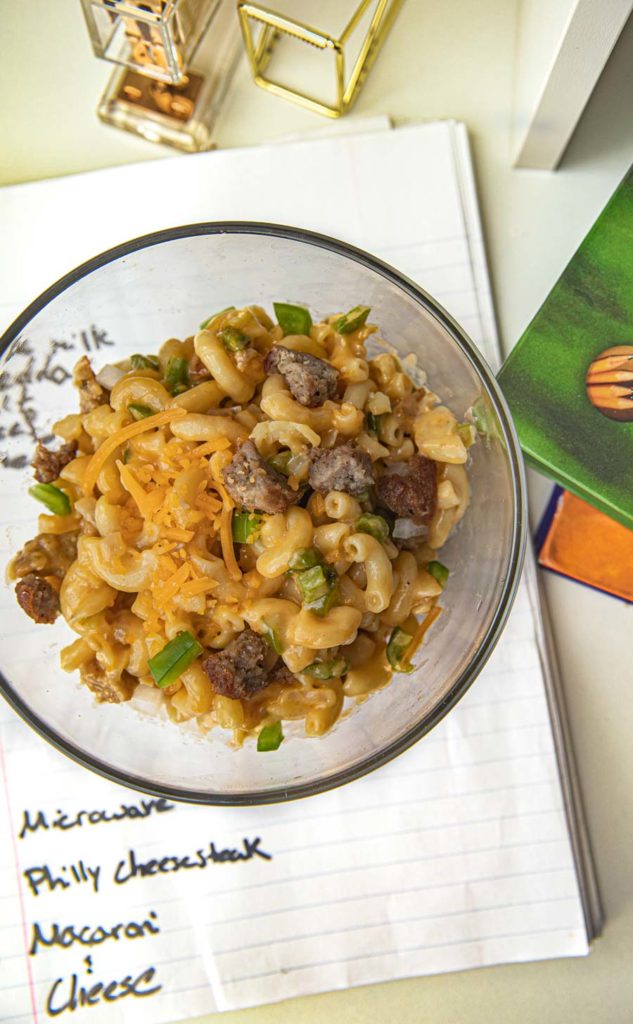 Microwave Philly Cheesesteak Mac and Cheese - Dorm Room Cook
