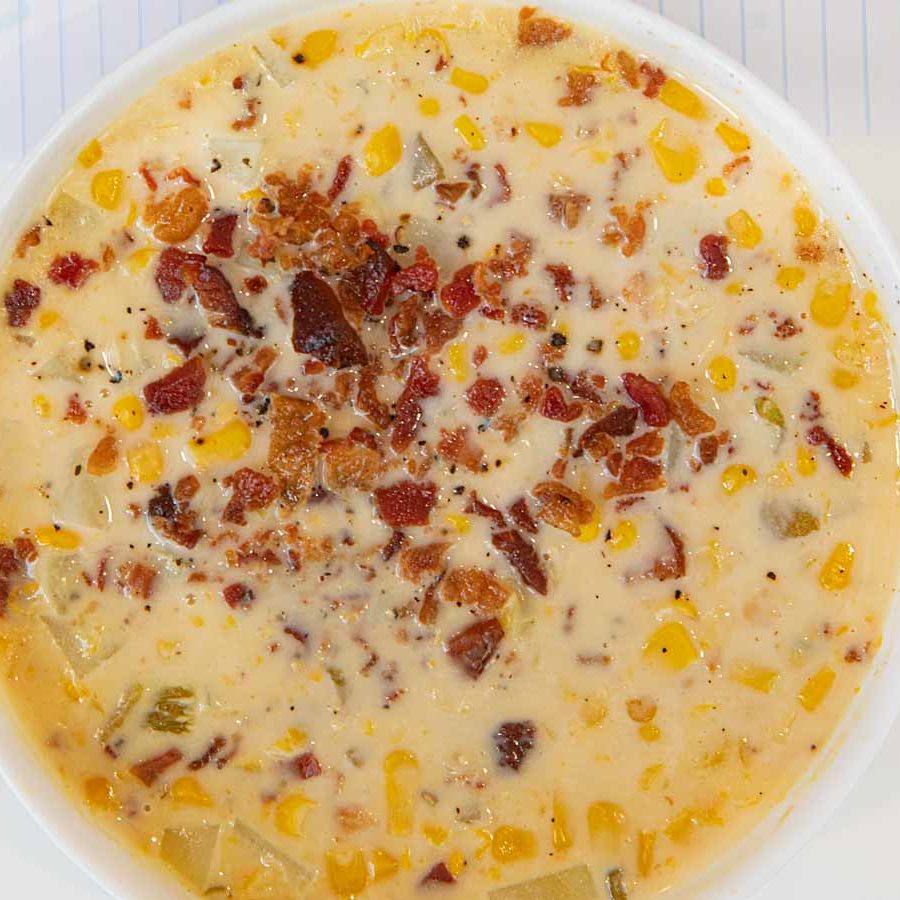 Microwave Bacon and Potato Corn Chowder - Dorm Room Cook